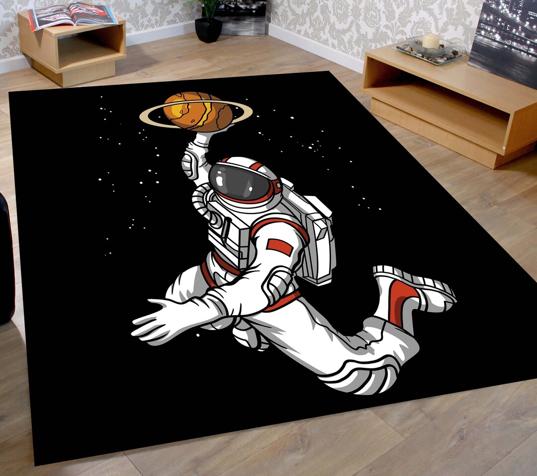 Astronaut and Basketball Rug, Space and Astranout Rug, Starry Space Rug ...