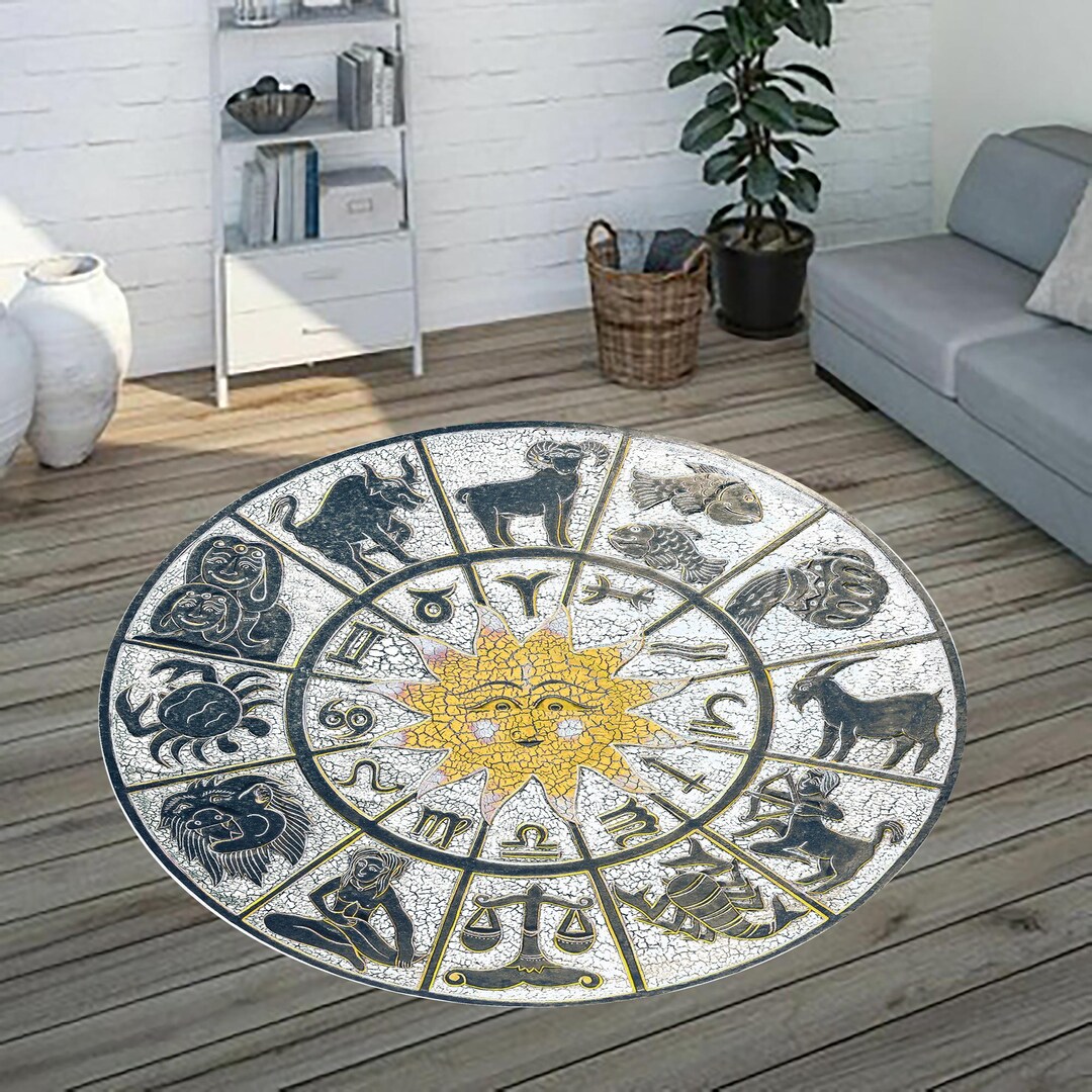 Constellation Themed Round Rug, Bohemian Style Medallion Rug, Celestial ...