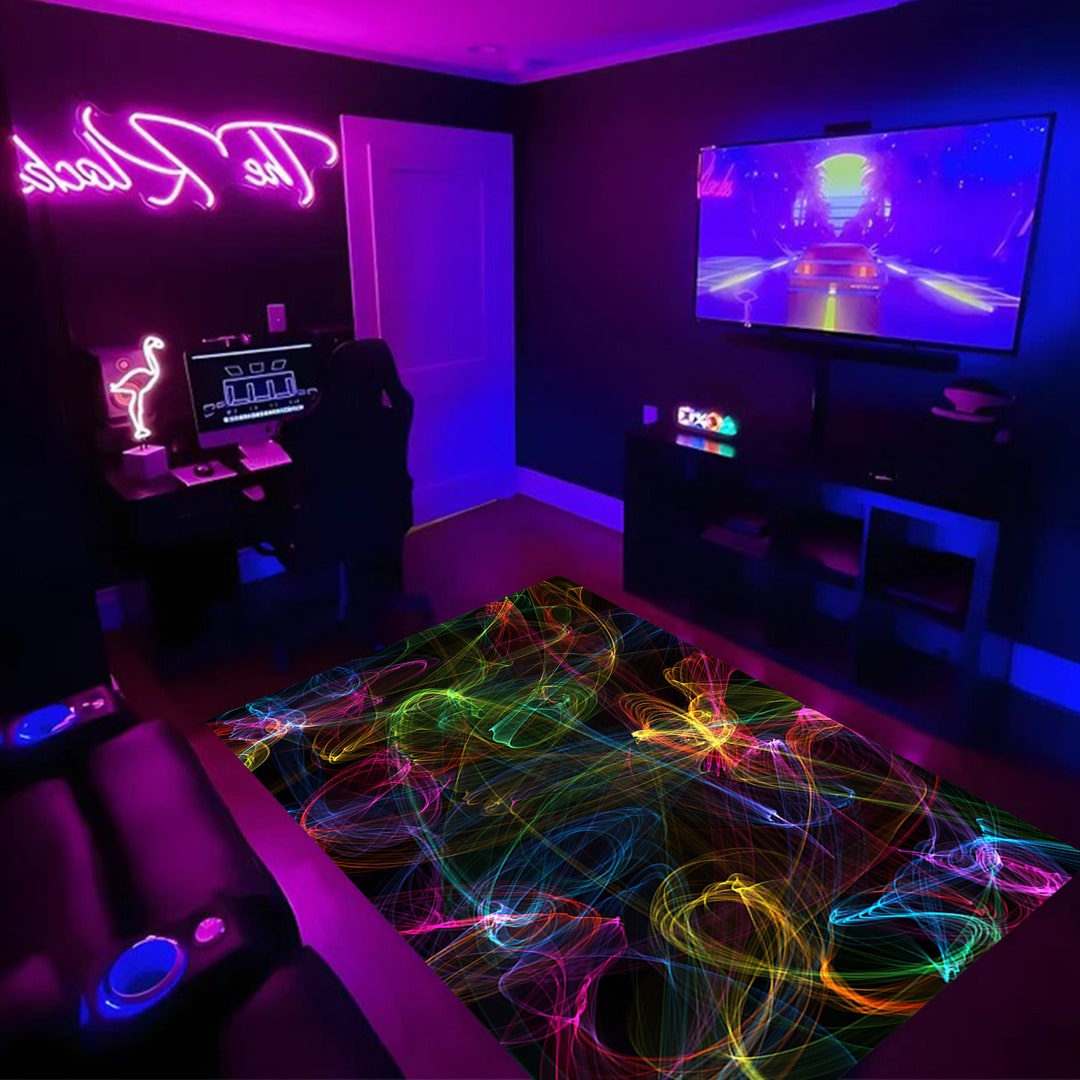 Neon Rug, Neon Pattern Rug, Neon Lines, Cool Rug, Gaming Illusion Rug ...