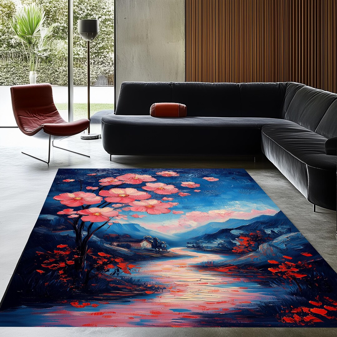 Van Gogh Style Starry Sky Rug, Romantic Oil Painting Rug, Cherry ...