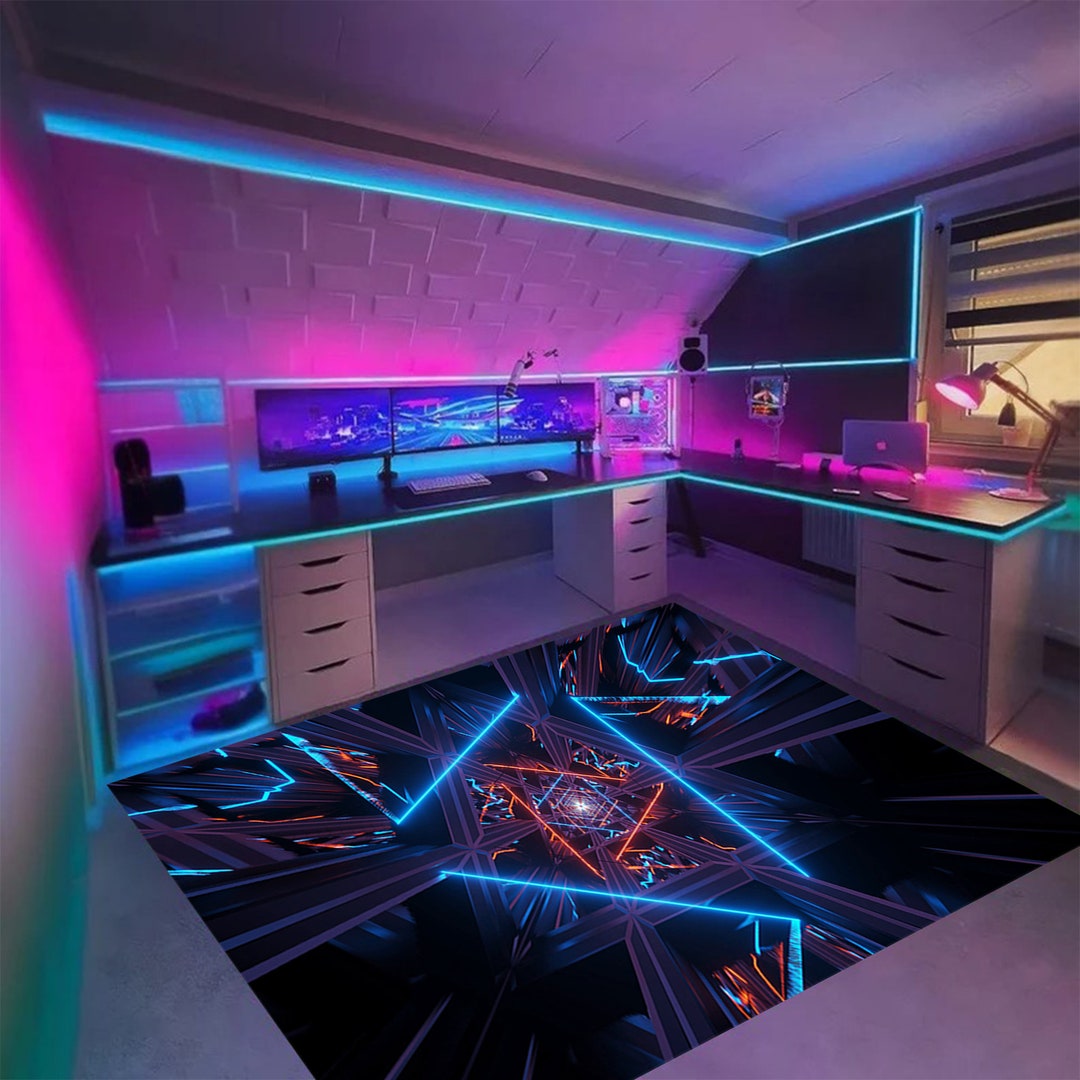 Neon Rug, Neon Pattern Rug, Neon Lines, Cool Rug, Gaming Illusion Rug ...