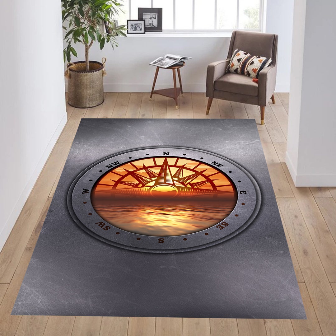 Compass, Compass Themed Rug, Nautical Rug, Compass Pattern Rug ...