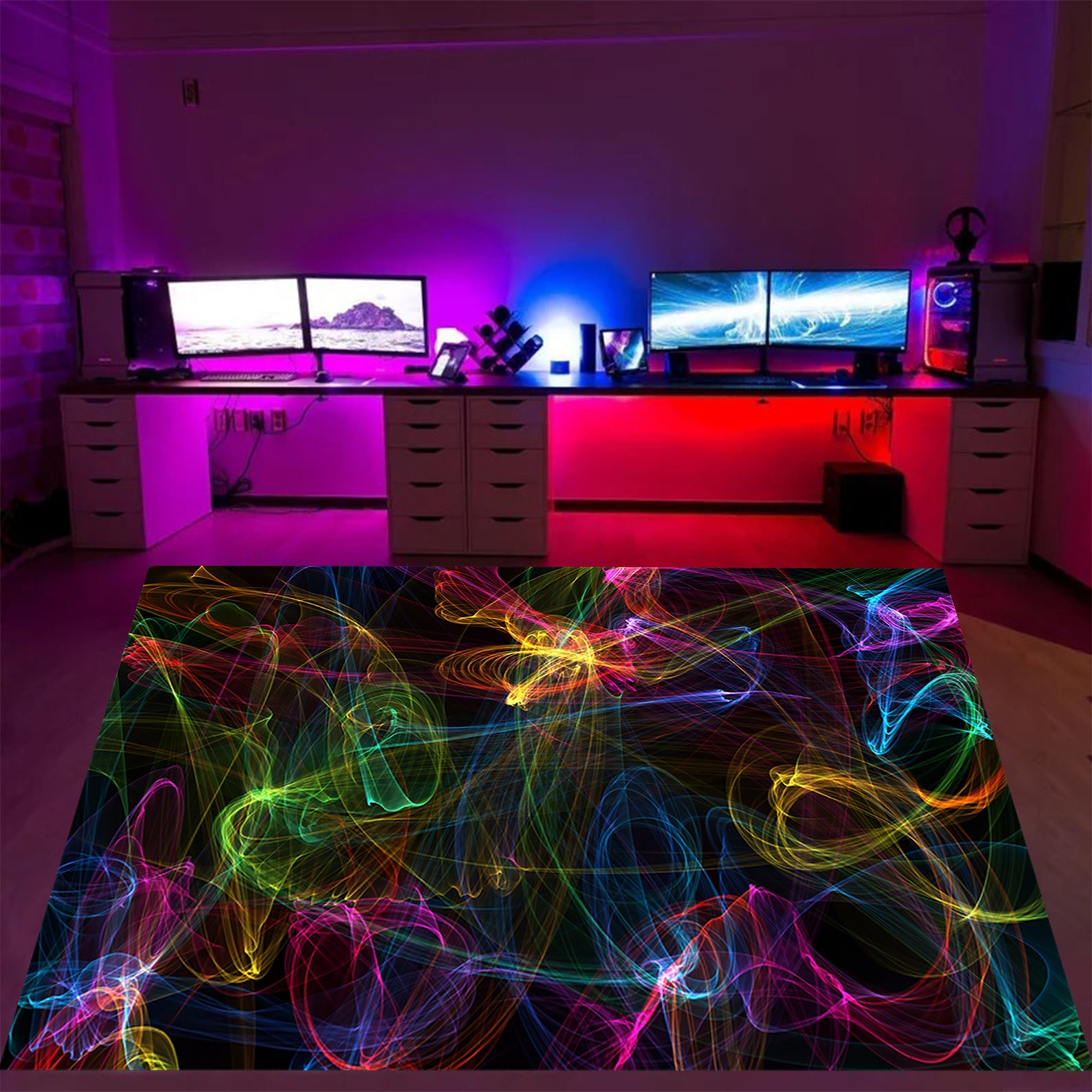 Neon Rug, Neon Pattern Rug, Neon Lines, Cool Rug, Gaming Illusion Rug ...