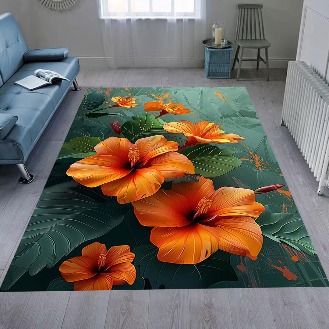 Hibiscus Rug, Hibiscus Flower Rug, Hibiscus Area Rug, Floral Rug ...