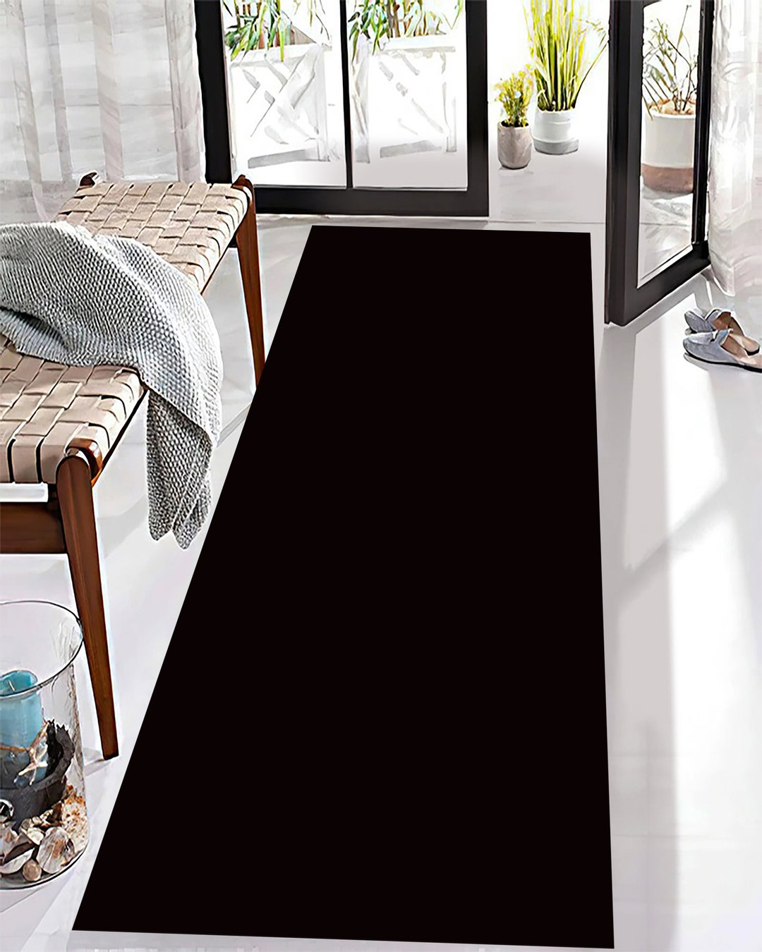 Black Runner, Plain Black Runner, Runner Rug, Black Runner Rug, Ethnic ...