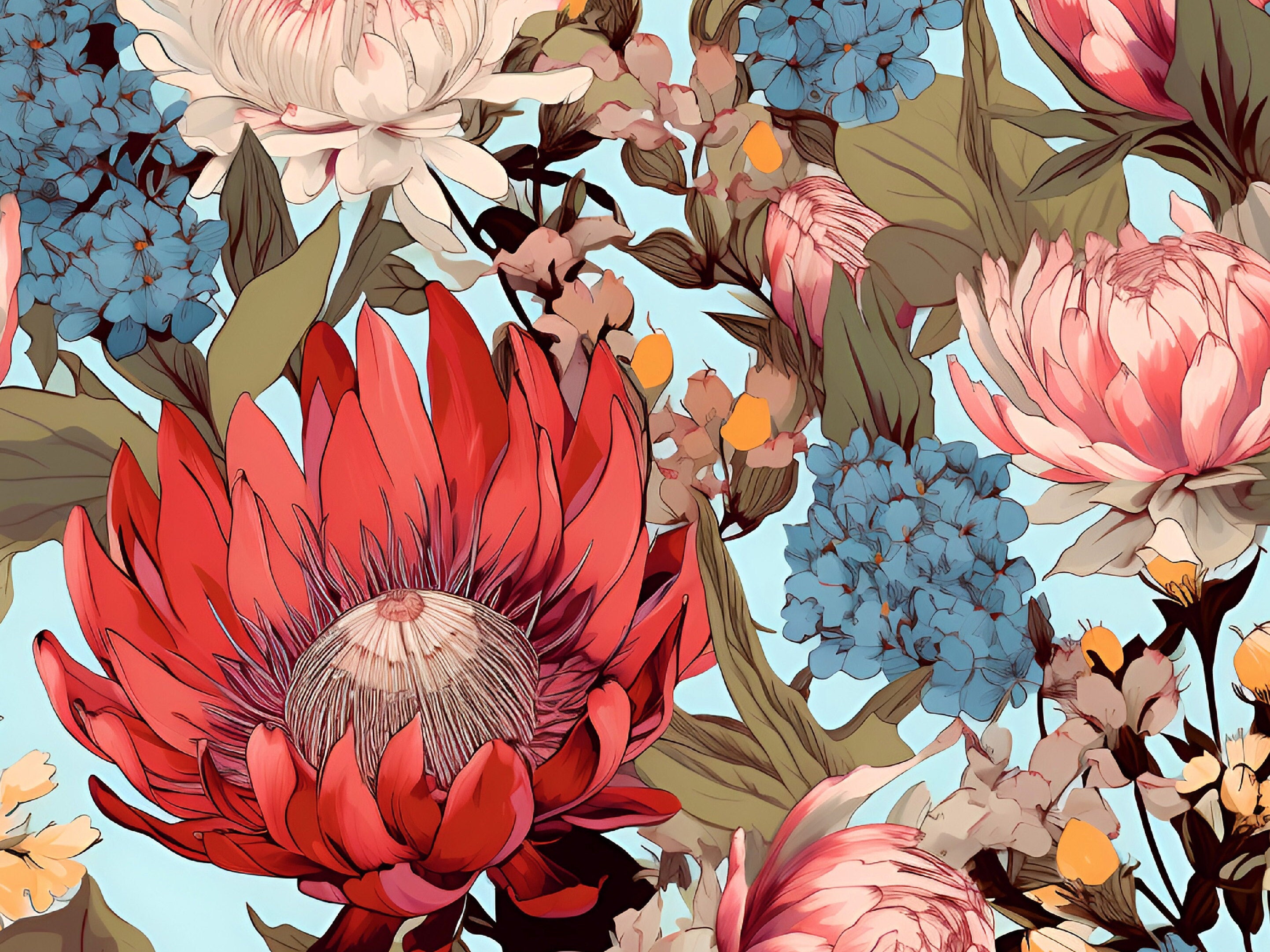 Pastel Protea Seamless Pattern Designs Printable Art Digital Bundle for ...