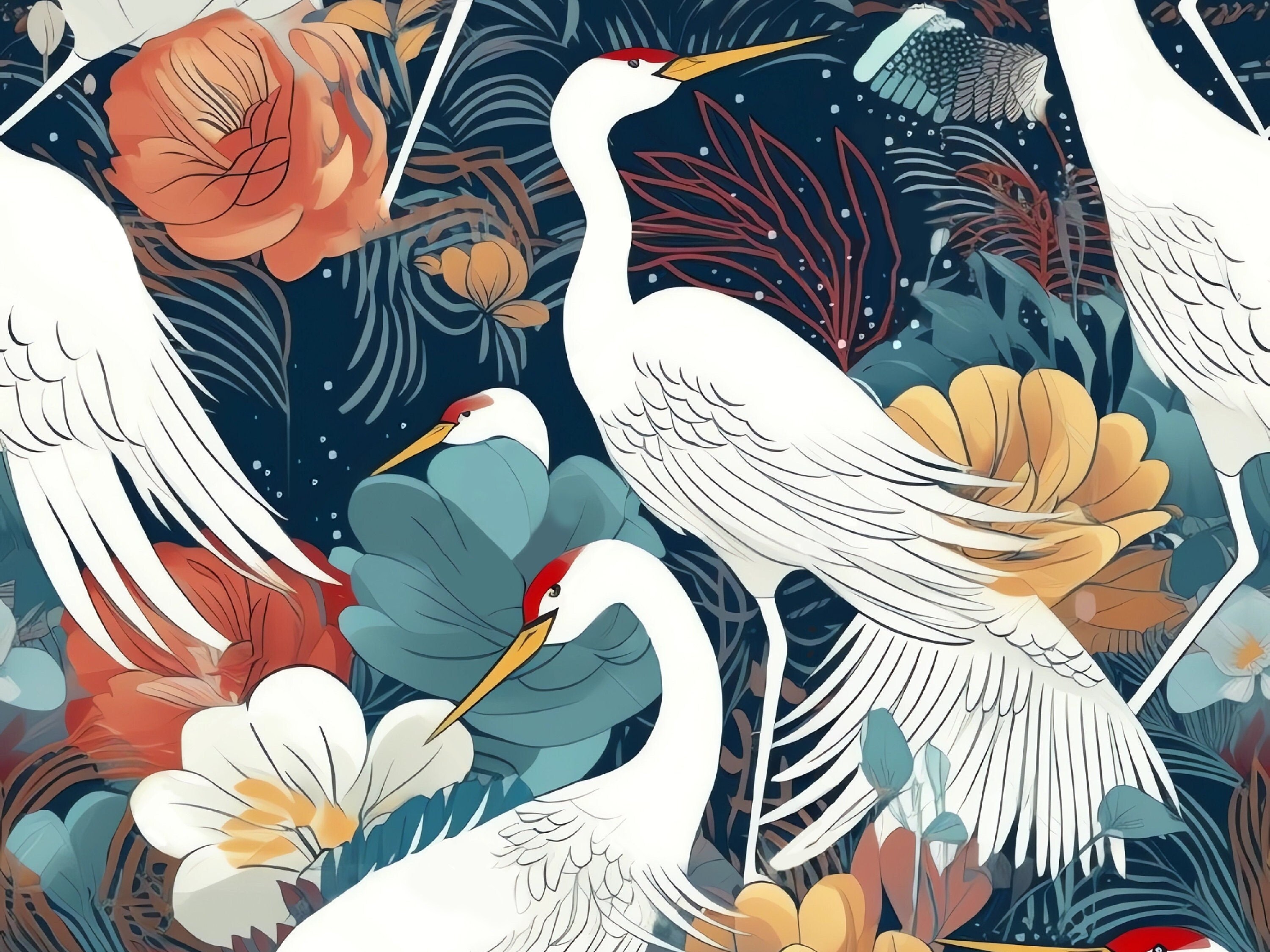 Japanese Crane - Flying Storks | Seamless Pattern Designs | Printable ...