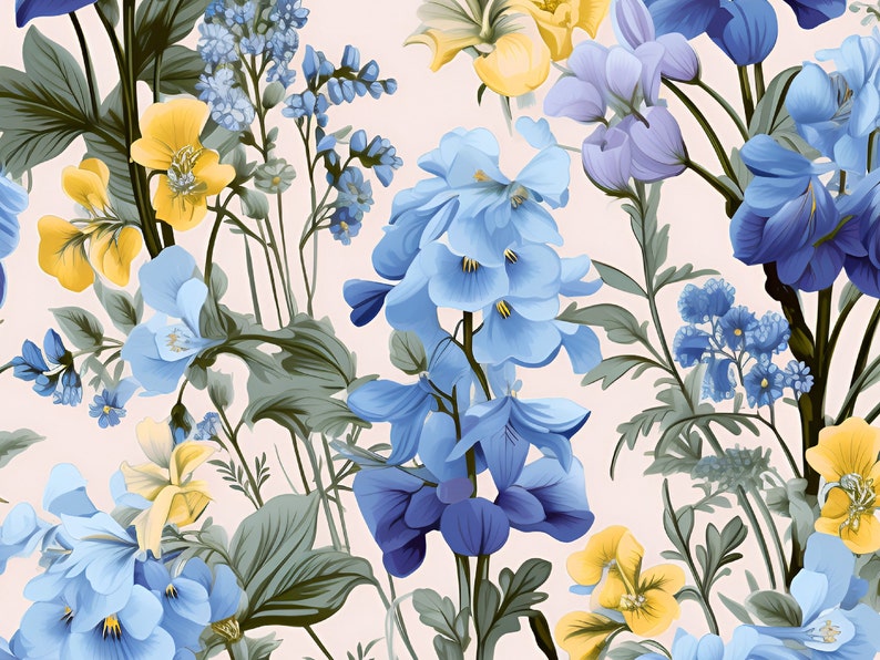 Botanical Blue Floral Seamless Pattern: Scrapbook Paper (digital ...