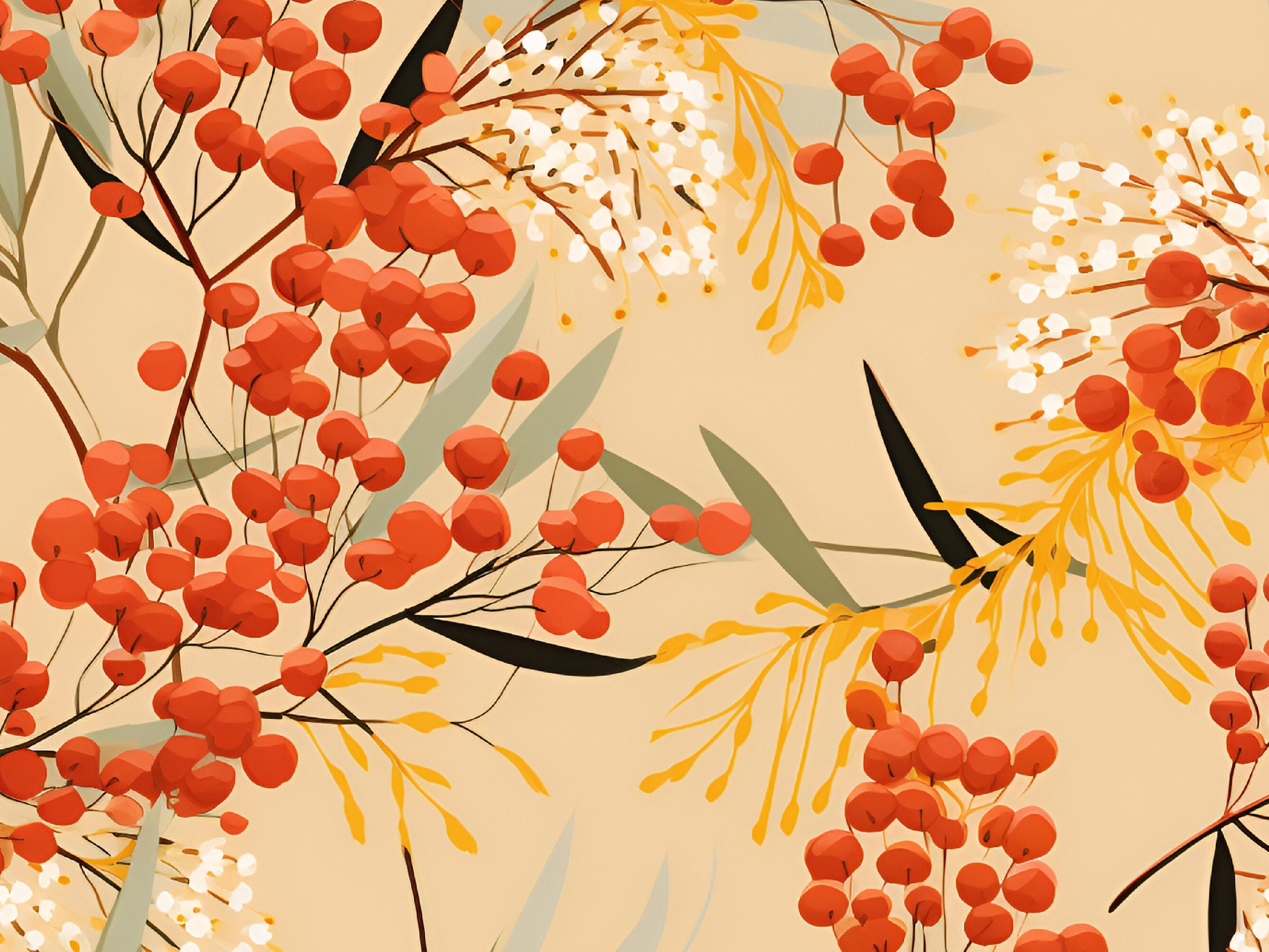 Red Wattle Flowers Seamless Pattern: Floral Mimosa Wallpaper (digital ...