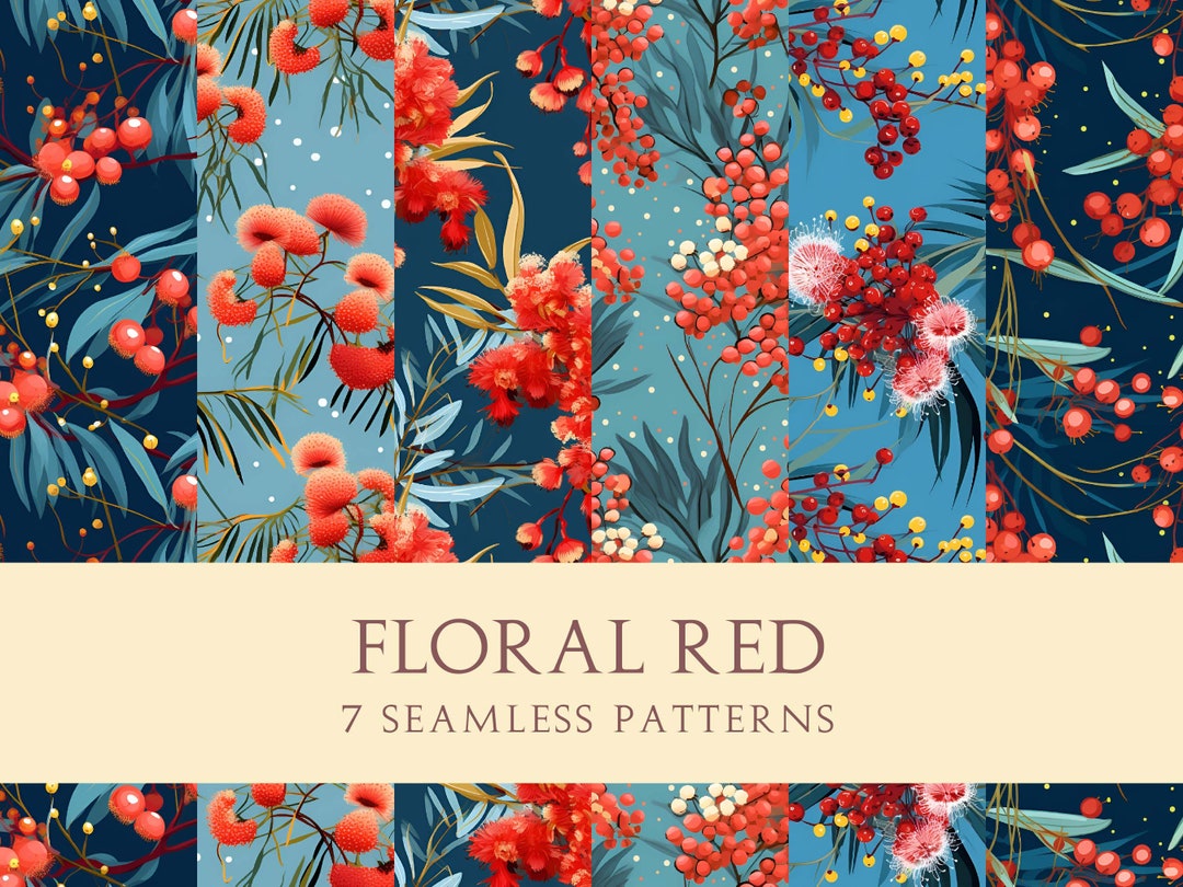 Floral Red | Seamless Pattern Designs | Printable Art | Digital Bundle ...