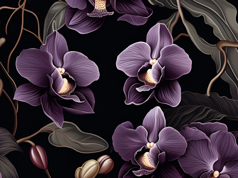 Dark Orchid Seamless Pattern: Floral Wallpaper, Fabric Print (digital ...