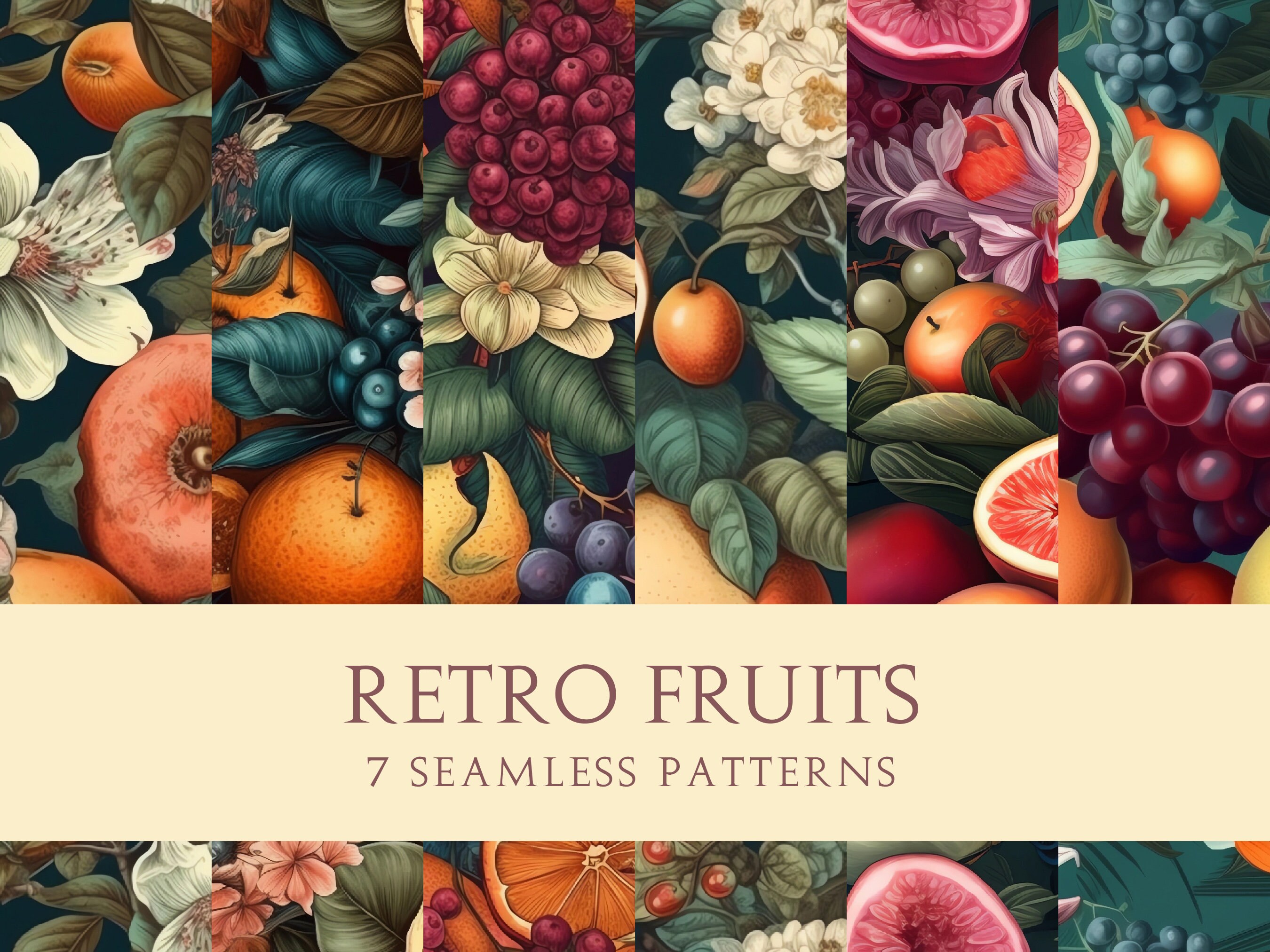 Retro Fruits | Seamless Pattern Designs | Printable Art | Digital ...