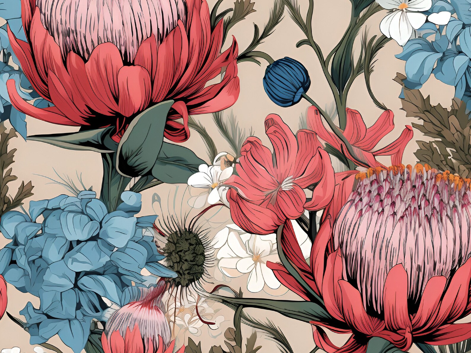 Pastel Protea Seamless Pattern Designs Printable Art Digital Bundle for ...