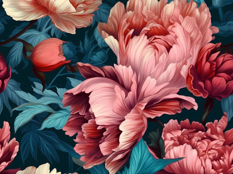 Vibrant Peony | Seamless Pattern Designs | Printable Art | Digital ...