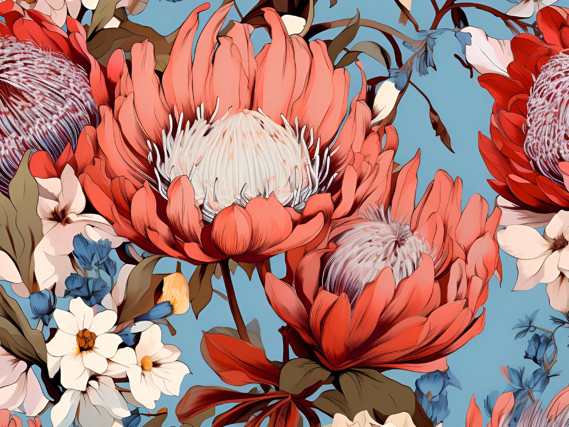 Pastel Protea Seamless Pattern Designs Printable Art Digital Bundle for ...