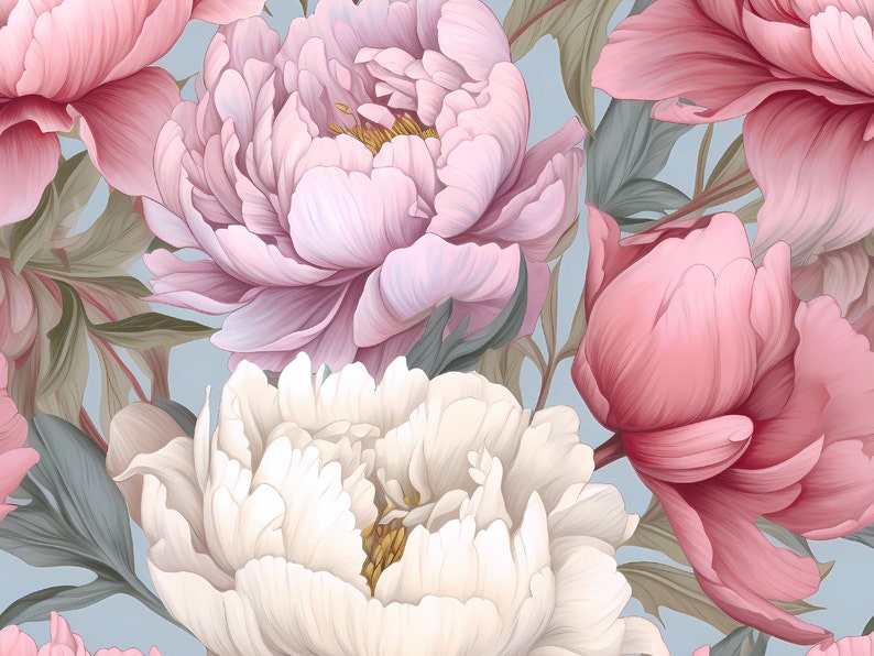 Pastel Peony Seamless Pattern Designs Printable Art Digital Bundle for ...