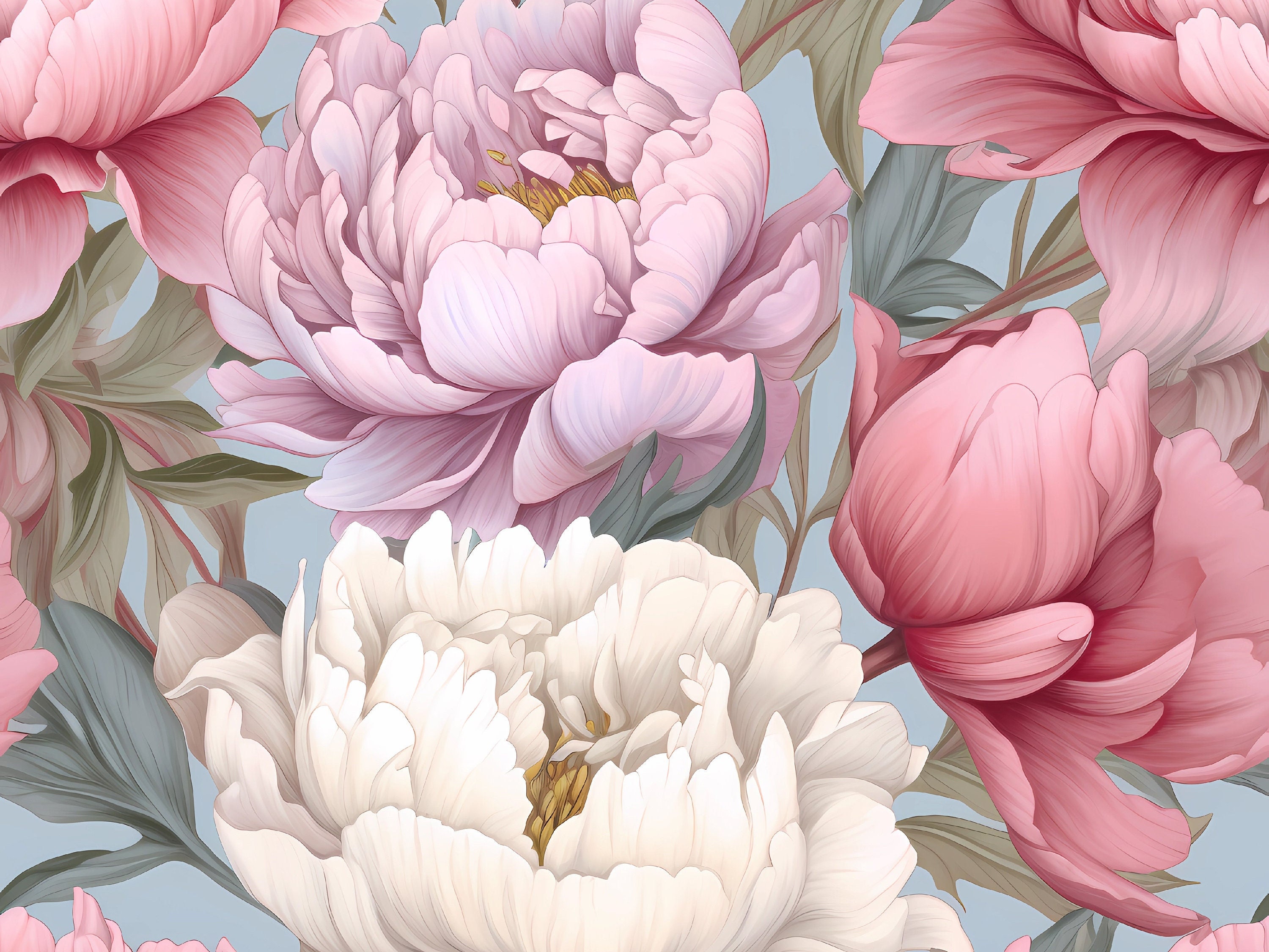 Pastel Peony Seamless Pattern Designs Printable Art Digital Bundle for ...