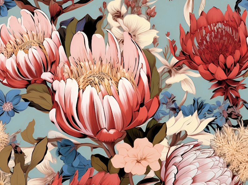 Pastel Protea Seamless Pattern Designs Printable Art Digital Bundle for ...