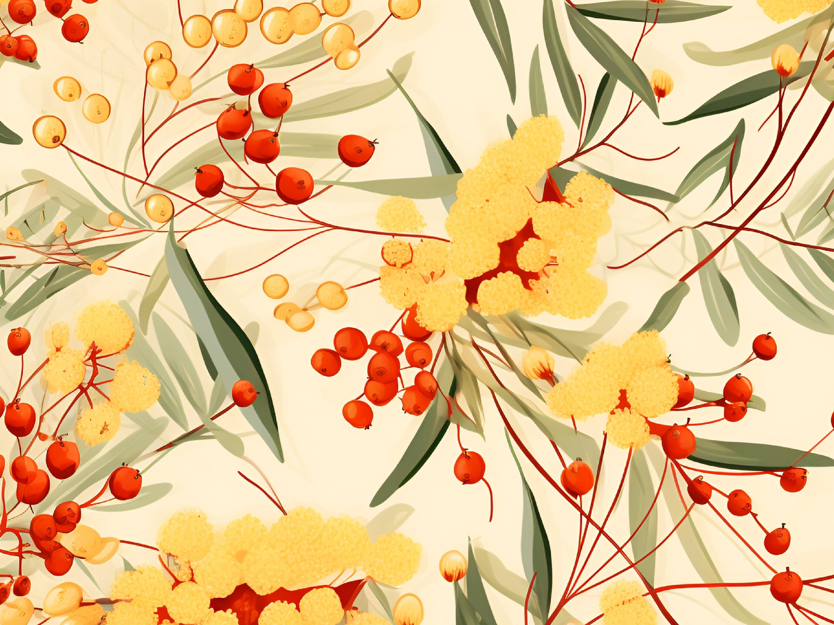 Red Wattle Flowers Seamless Pattern: Floral Mimosa Wallpaper (digital ...