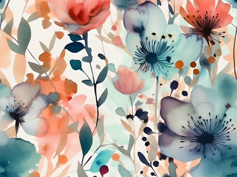 Watercolor Flowers | Seamless Pattern Designs | Printable Art | Digital ...