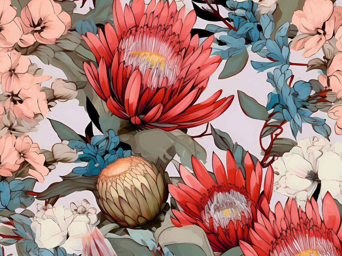 Pastel Protea Seamless Pattern Designs Printable Art Digital Bundle for ...