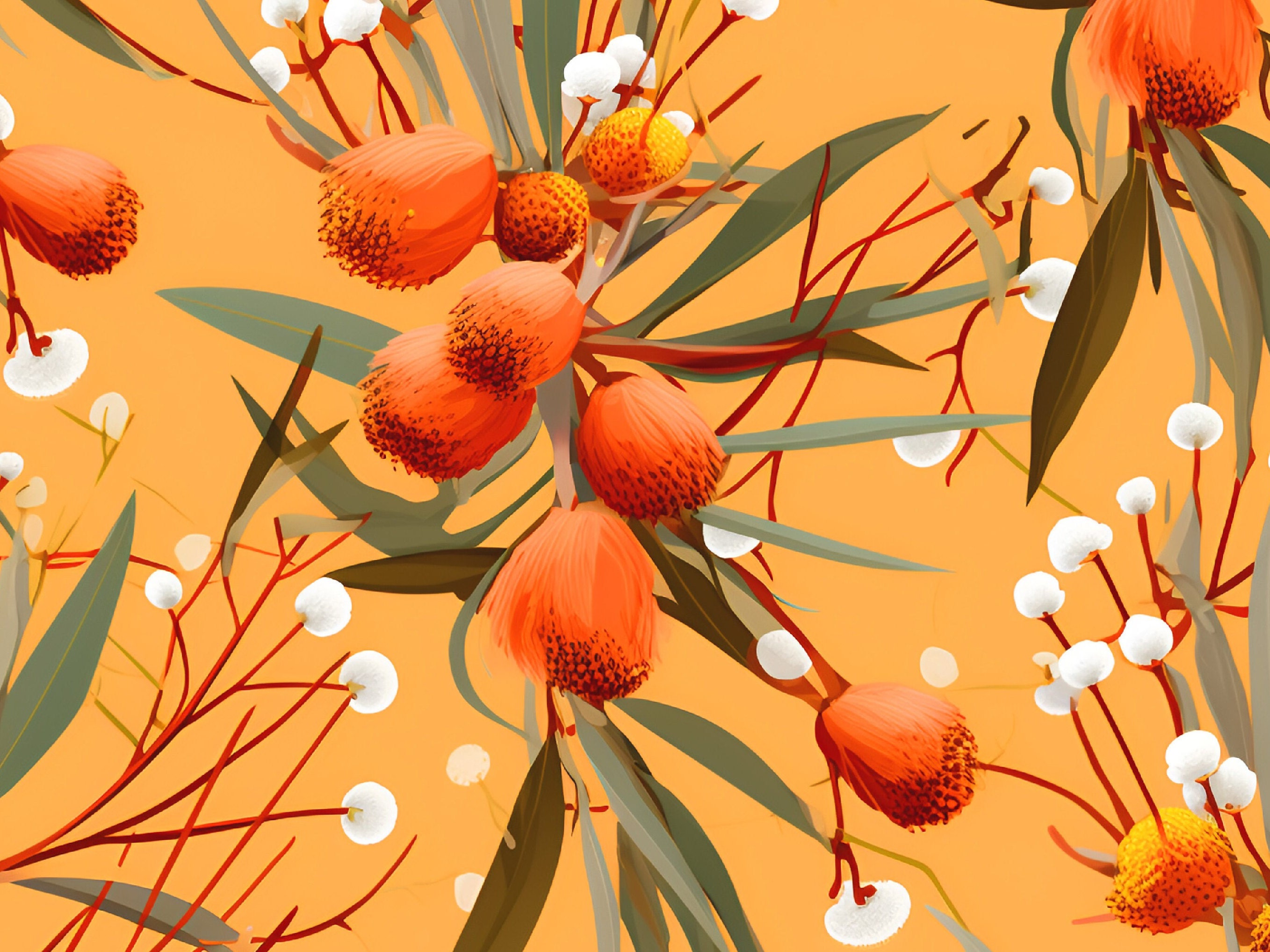 Red Wattle Flowers Seamless Pattern: Floral Mimosa Wallpaper (digital ...