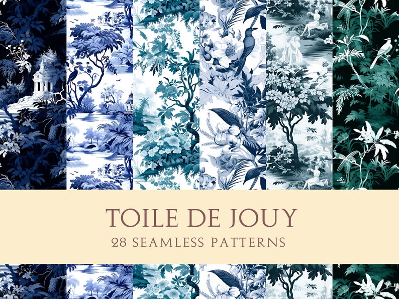 Toile De Jouy Cold Tone | Seamless Pattern Designs | Printable Art ...
