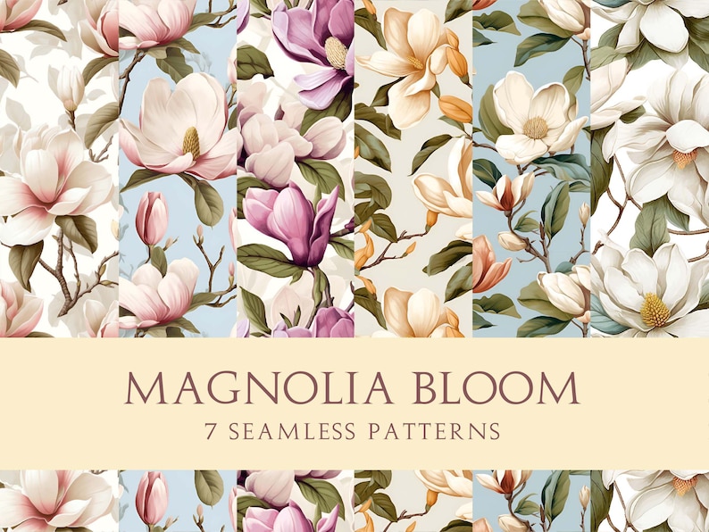 Magnolia Floral Seamless Pattern: Printable Fabric Design (digital) - Etsy