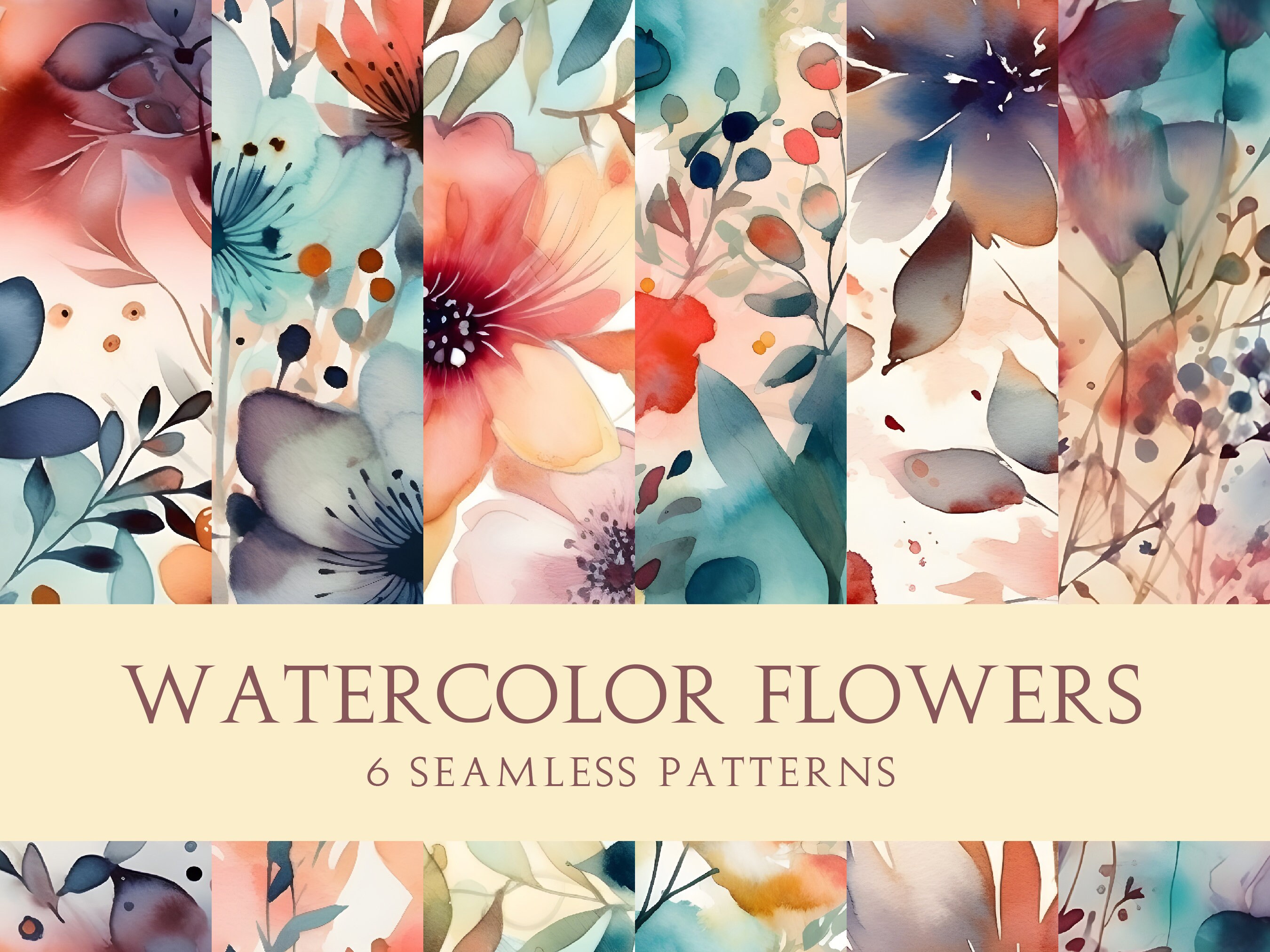 Watercolor Flowers | Seamless Pattern Designs | Printable Art | Digital ...