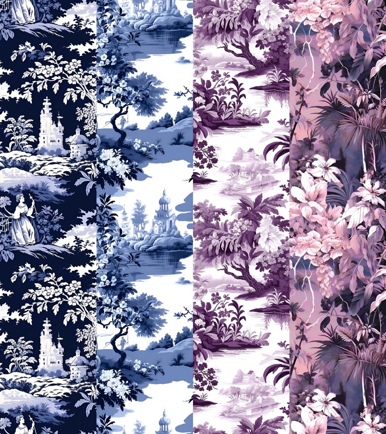 Toile De Jouy Cold Tone | Seamless Pattern Designs | Printable Art ...