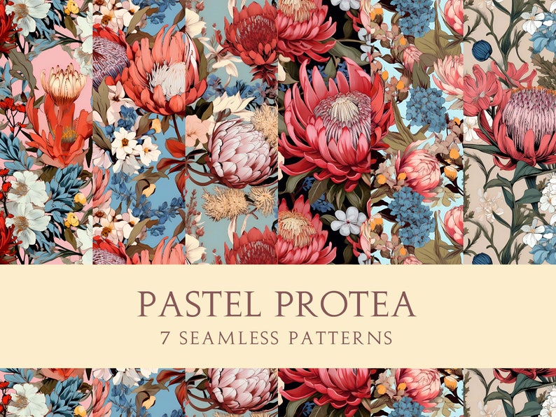 Pastel Protea | Seamless Pattern Designs | Printable Art | Digital ...