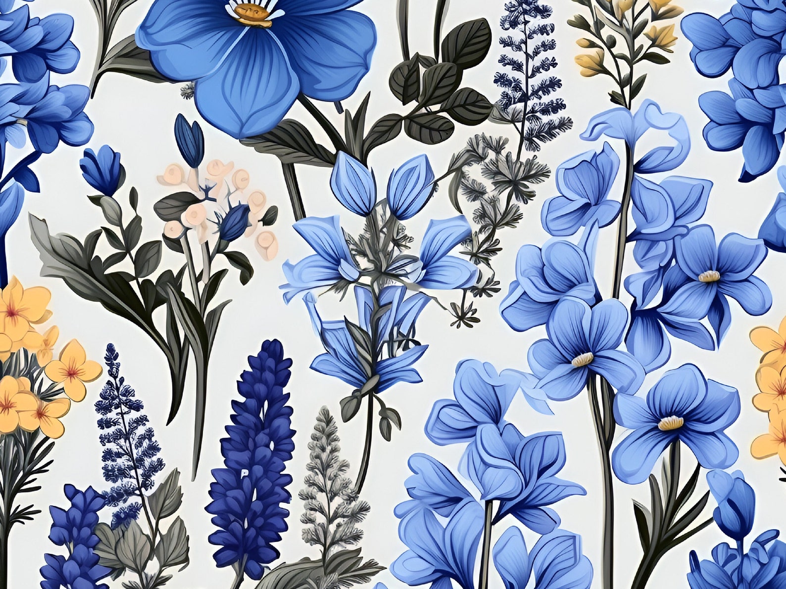 Botanical Blue Floral Seamless Pattern: Scrapbook Paper (digital ...