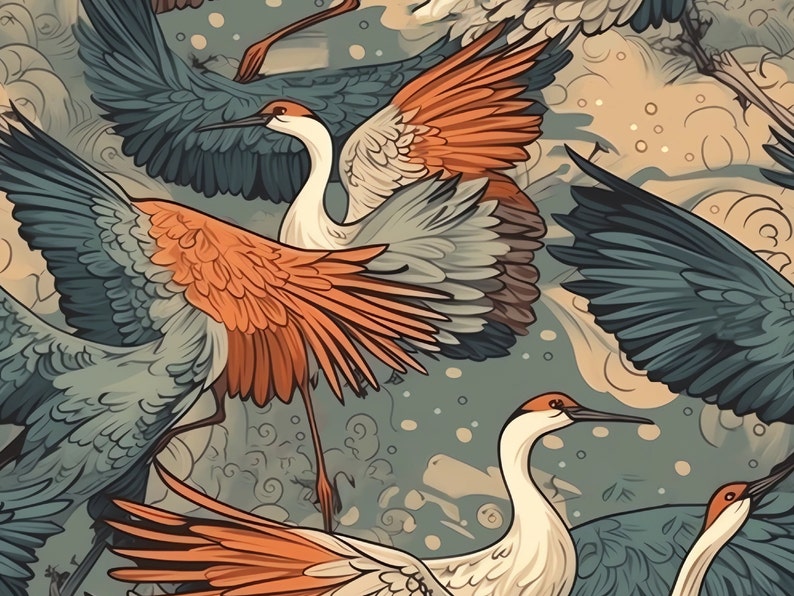 Japanese Crane - Flying Storks | Seamless Pattern Designs | Printable ...