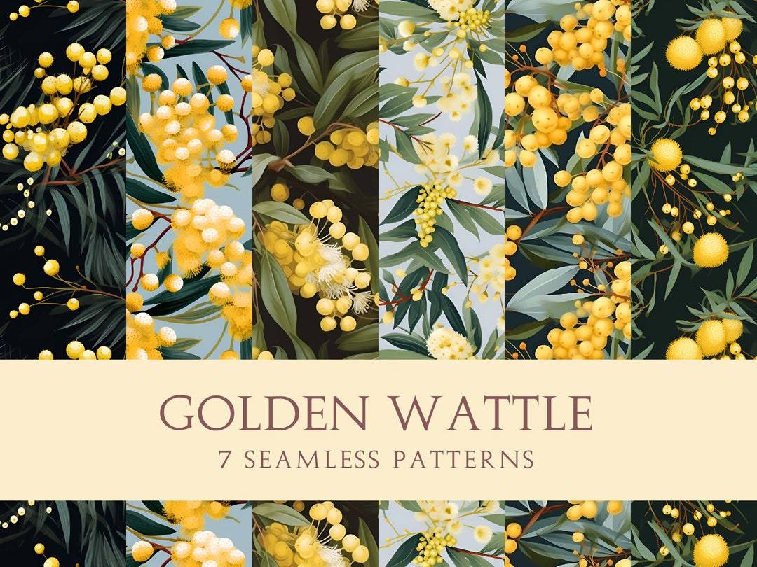 Golden Wattle Yellow Flowers | Seamless Pattern Designs | Printable Art ...