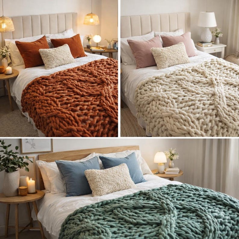 Giant Chunky Knit Blanket Pattern PDF | Advanced Cable Knit Throw ...