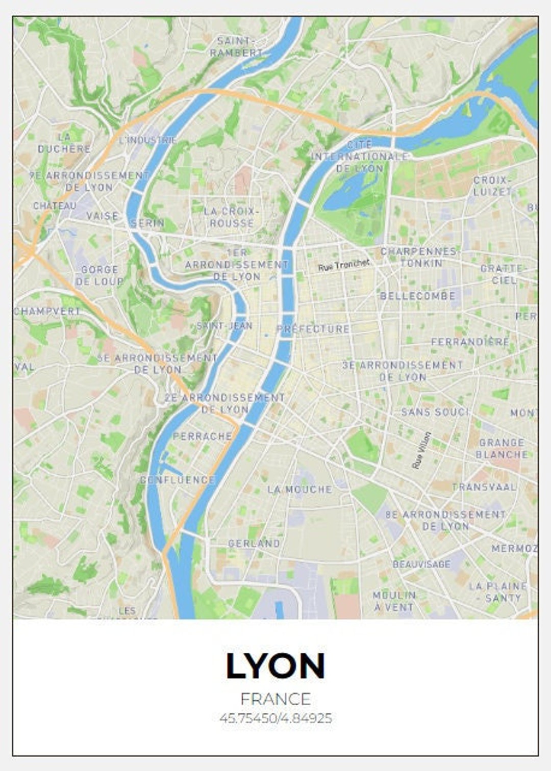 Lyon City Map Poster - Etsy