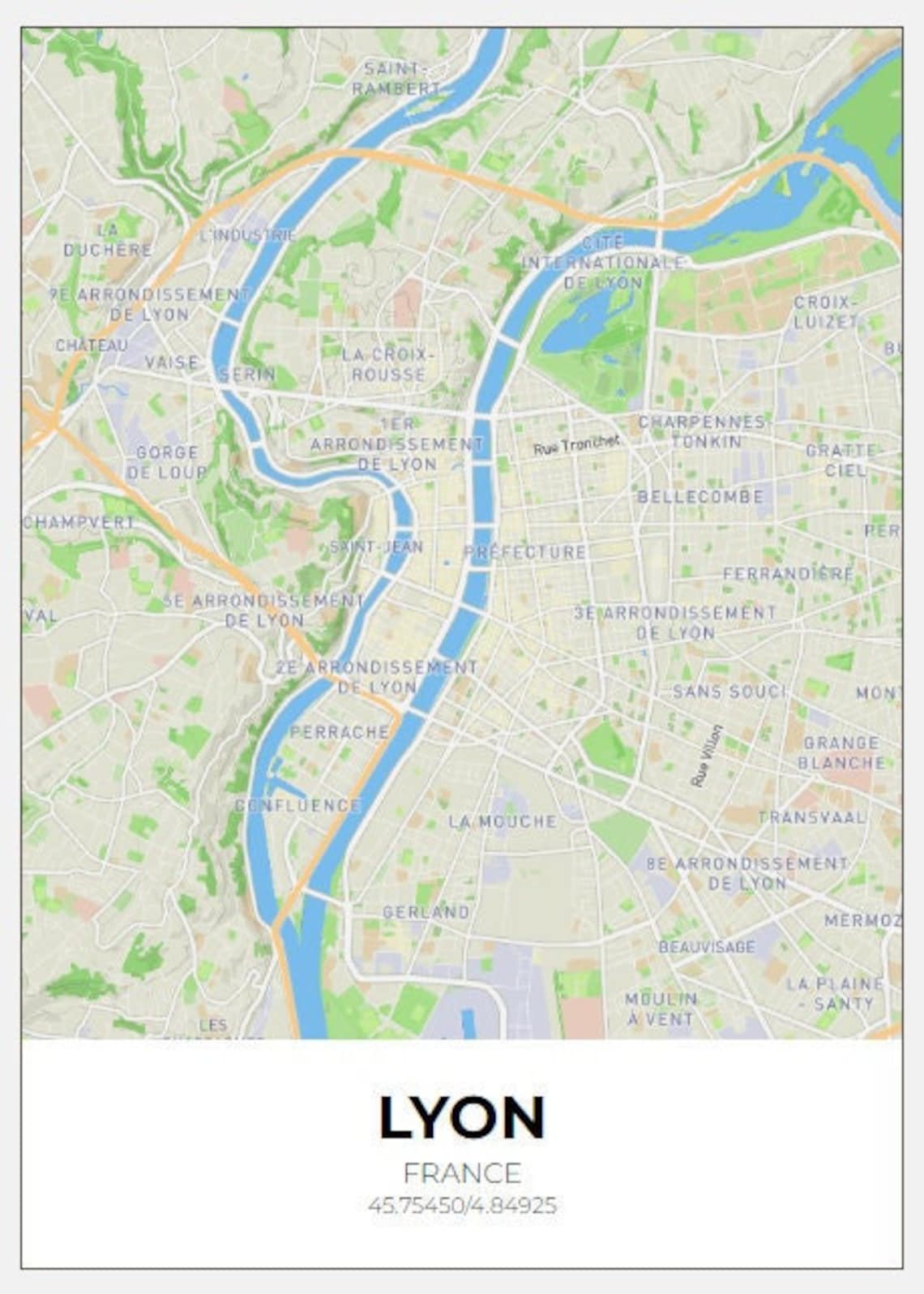 Lyon City Map Poster - Etsy UK