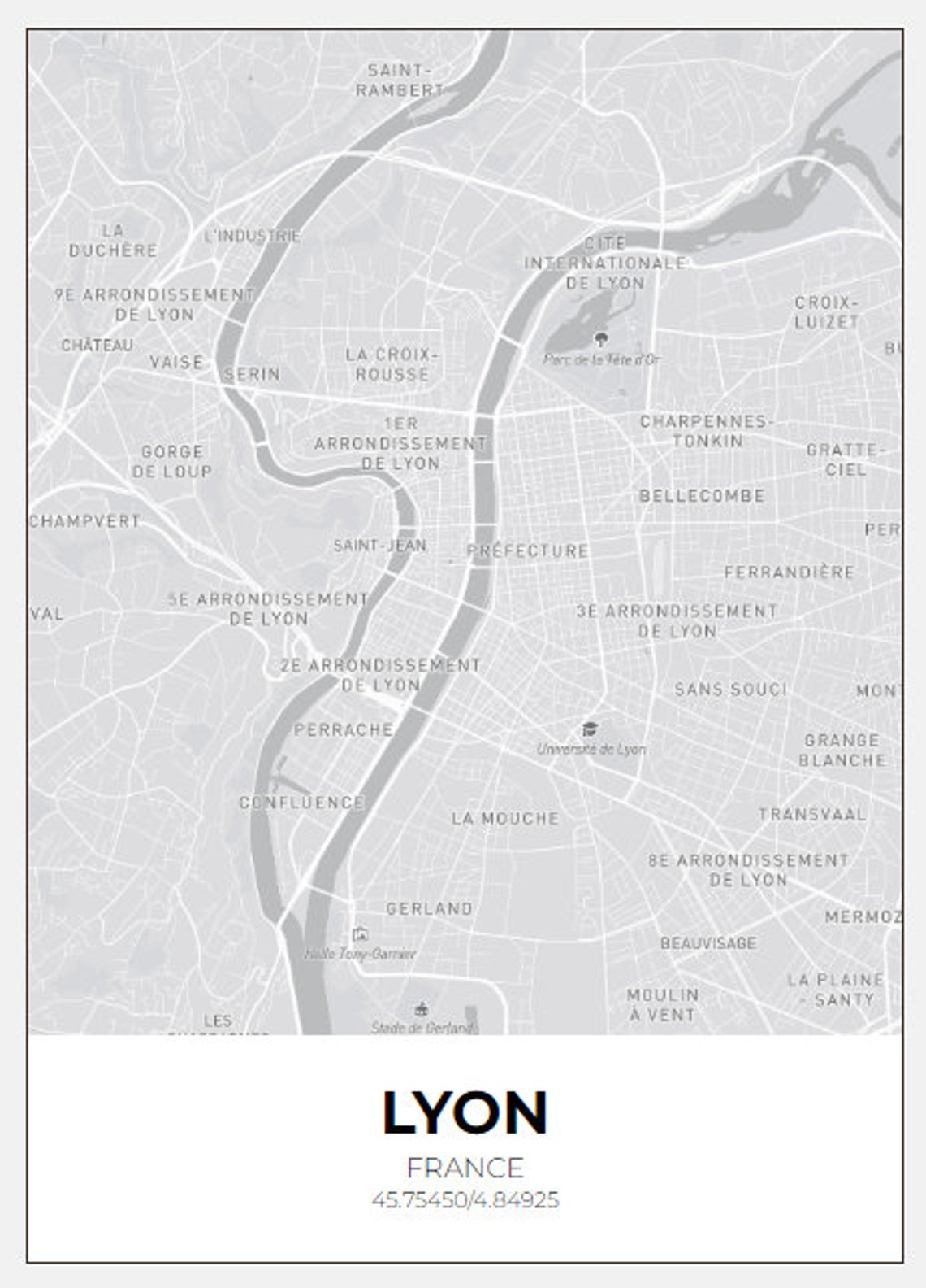 Lyon City Map Poster - Etsy UK