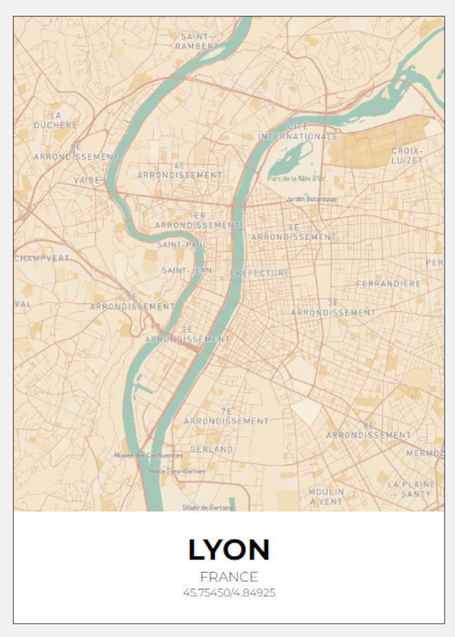 Lyon City Map Poster - Etsy UK