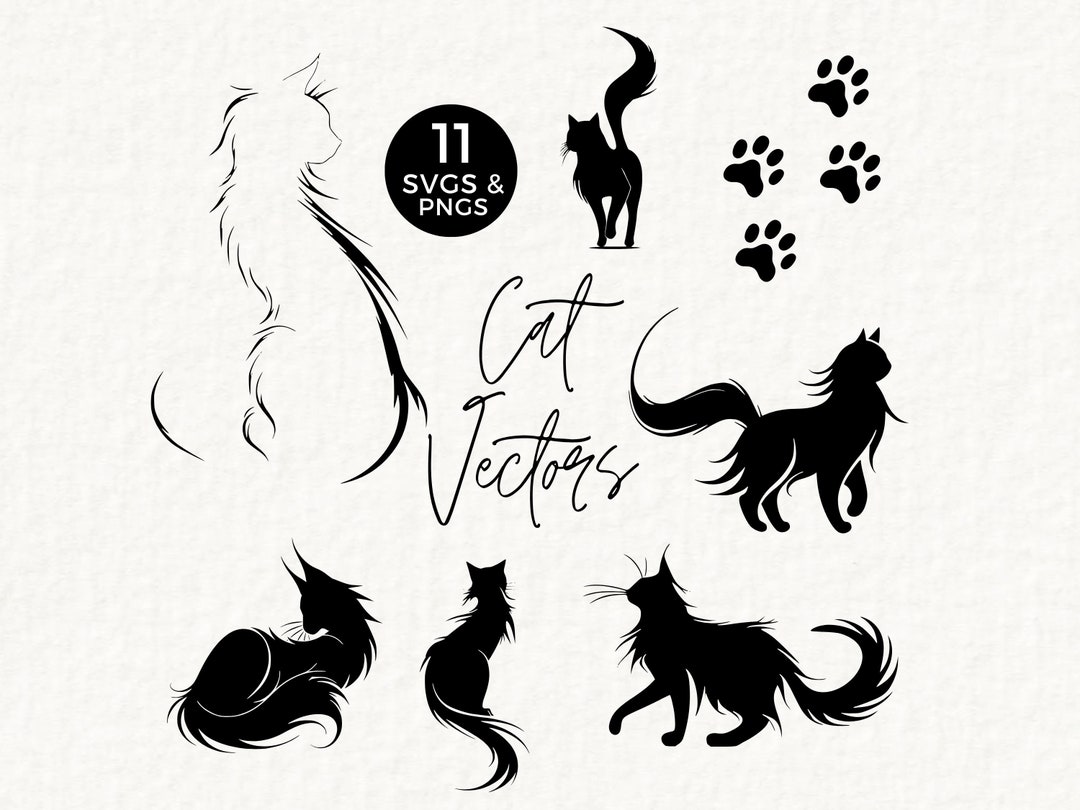 Whimsical Cat SVG Clipart, Cat Scratch SVG File, Vector, Silhouette ...
