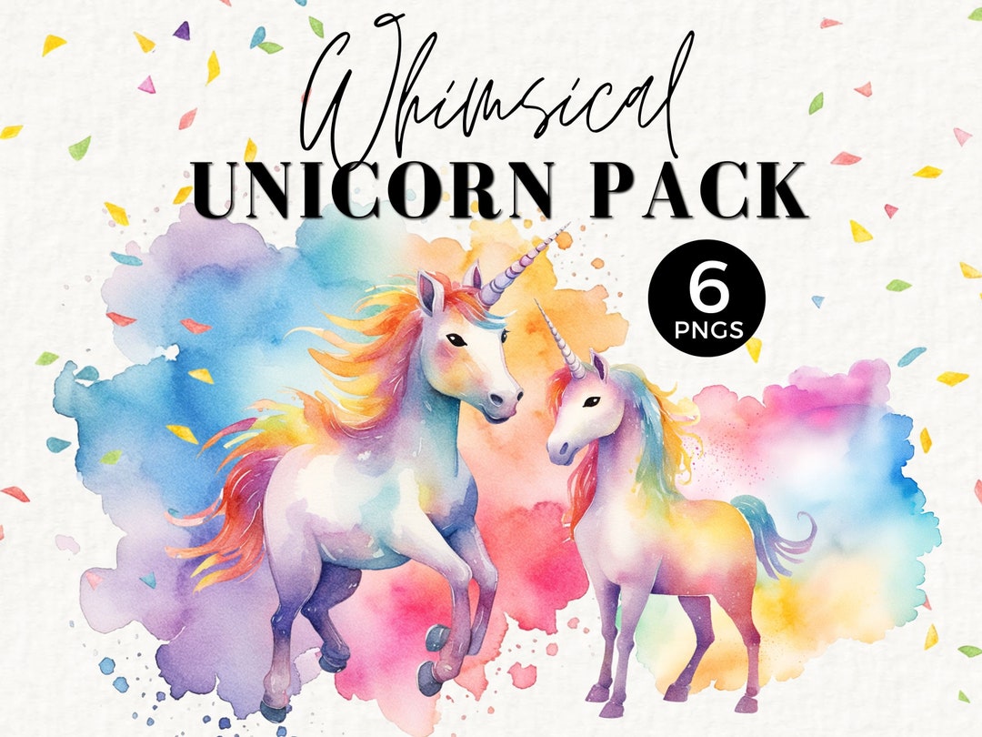 Rainbow Watercolor Unicorn Clipart, Commercial Use, Girls Birthday ...