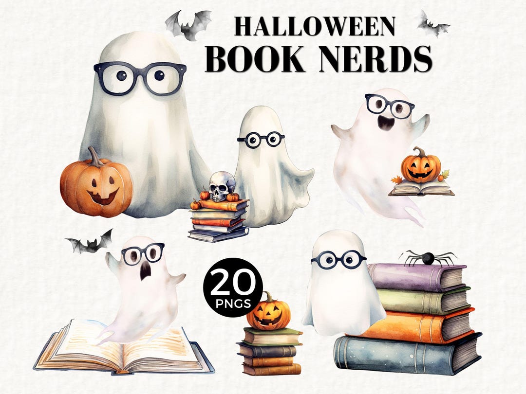 Bookish Ghost Clipart, Nerd Ghouls, Ghosts With Glasses, Use for ...