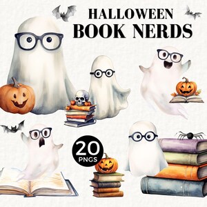 Bookish Ghost Clipart, Nerd Ghouls, Ghosts With Glasses, Use for ...