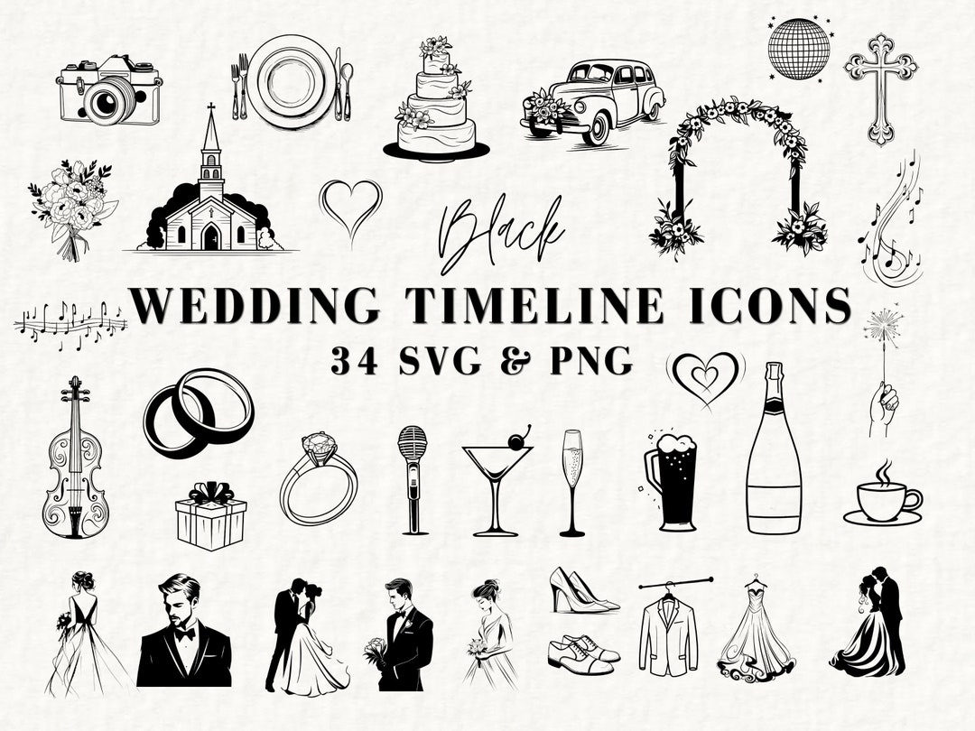 Wedding Timeline Icons, Marriage Icon Pack, Wedding Elements Clipart ...