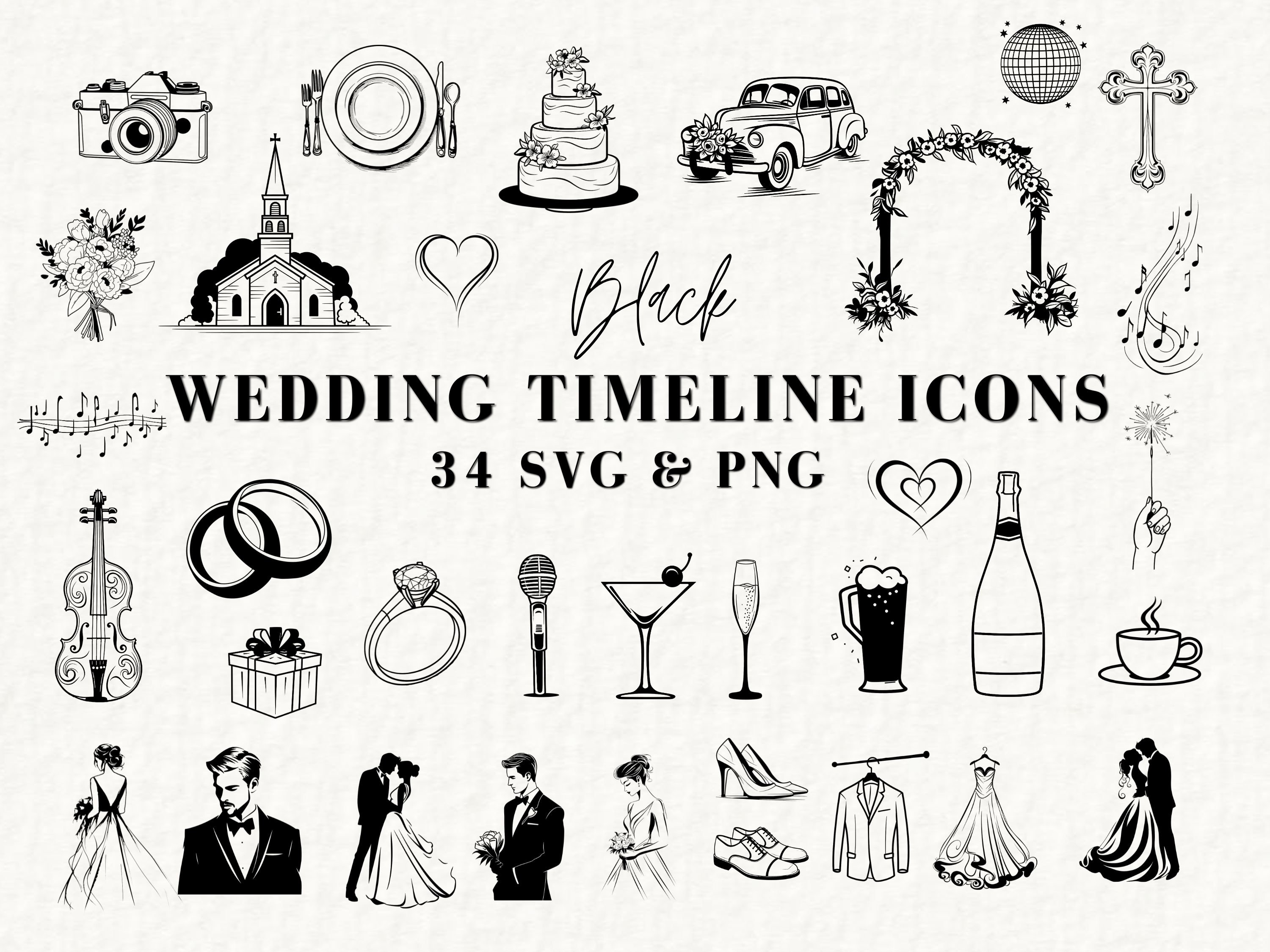 Wedding Timeline Icons, Marriage Icon Pack, Wedding Elements Clipart, Printable Wedding ...