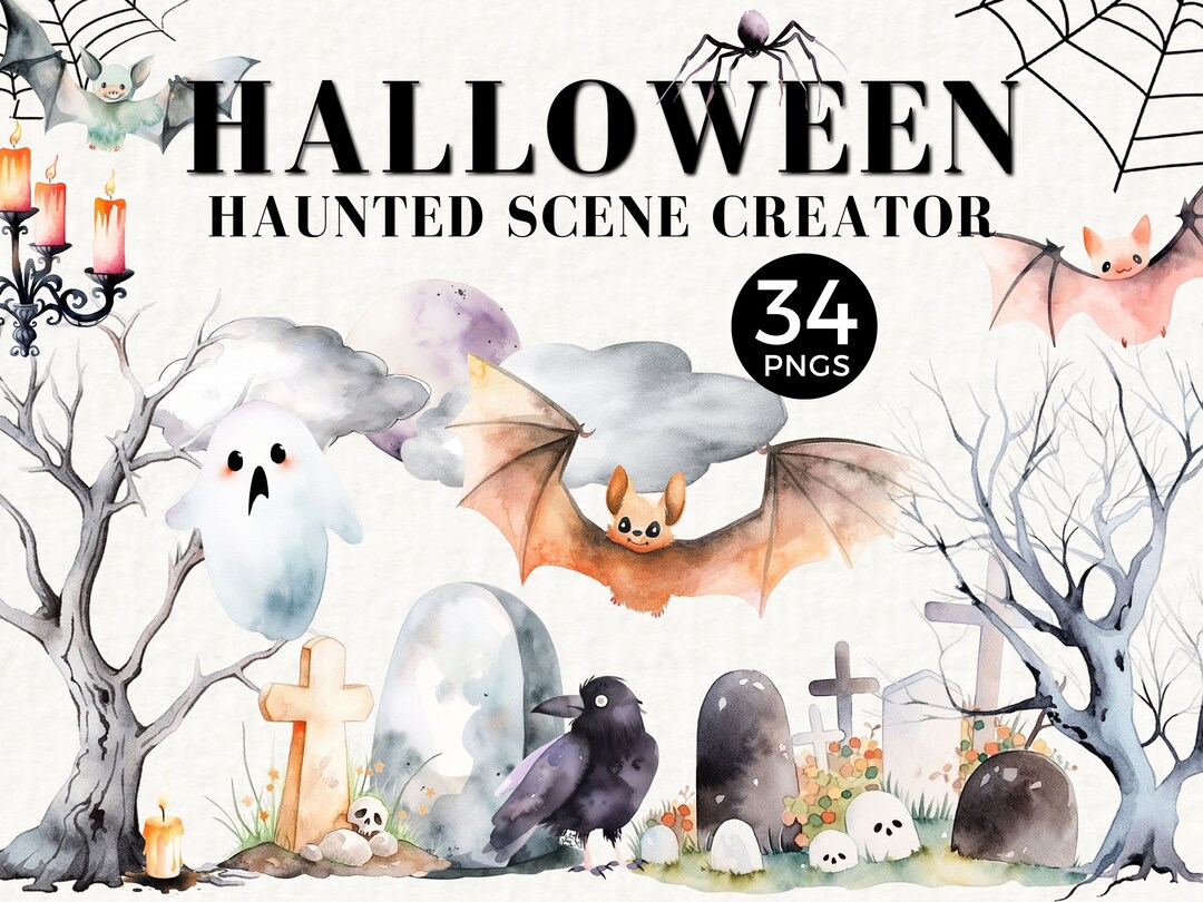 Spooky Cute Halloween Clipart Commercial Use, Bats Clip Art, Graves ...