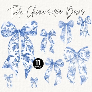 Chinoiserie Christmas Clipart, Blue Toile Bows, Printable Art, Vintage ...