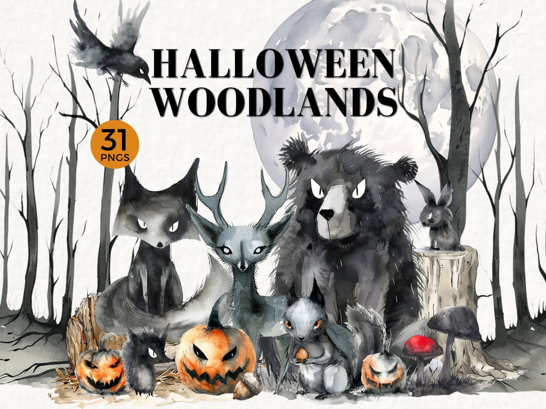 Cute Creepy Halloween Clipart, Spooky, Woodland PNG, Jack O Lantern ...