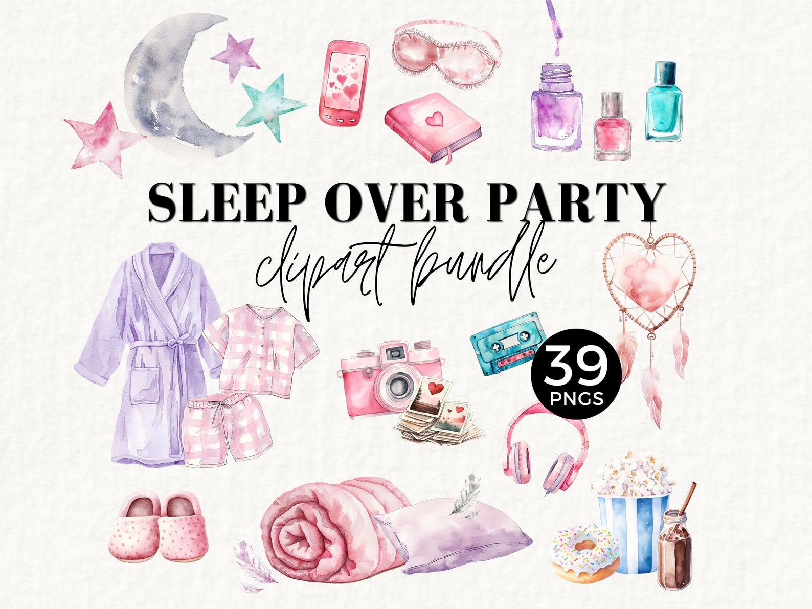 Spa and Slumber Party Invitation Clipart, 11th Birthday Sleep Over ...