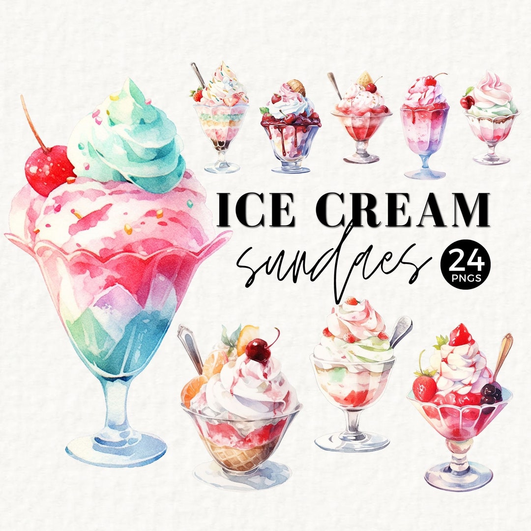 Ice Cream Sundae Png, Watercolor Ice Cream Clipart, Dessert ...